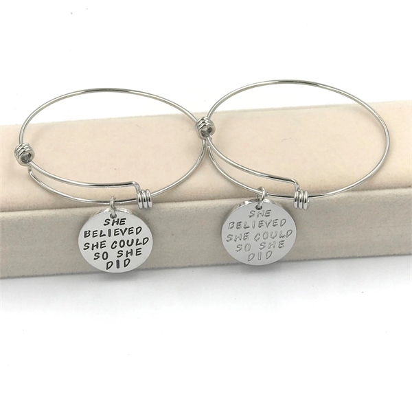 Wire Bangle Bracelet With Silver Charm