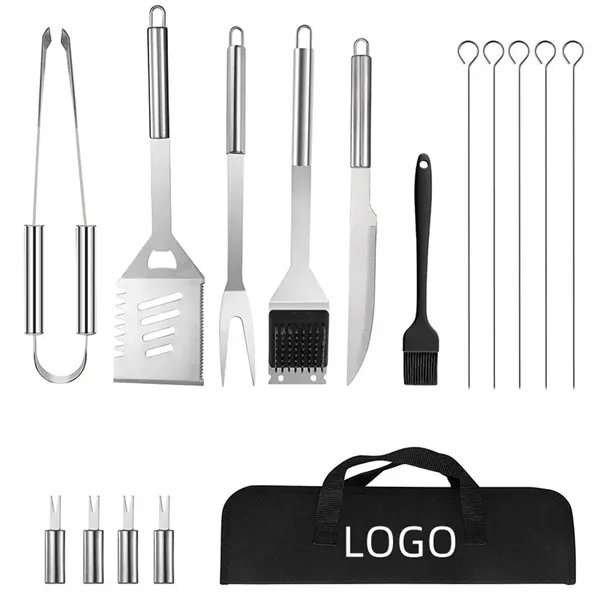 15 Pieces Stainless Steel Grill Kit with Case